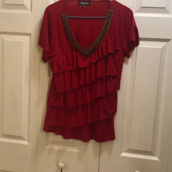 Absolutely Famous | Tops | Absolutely Famous Red Top Gold Beads Around ...